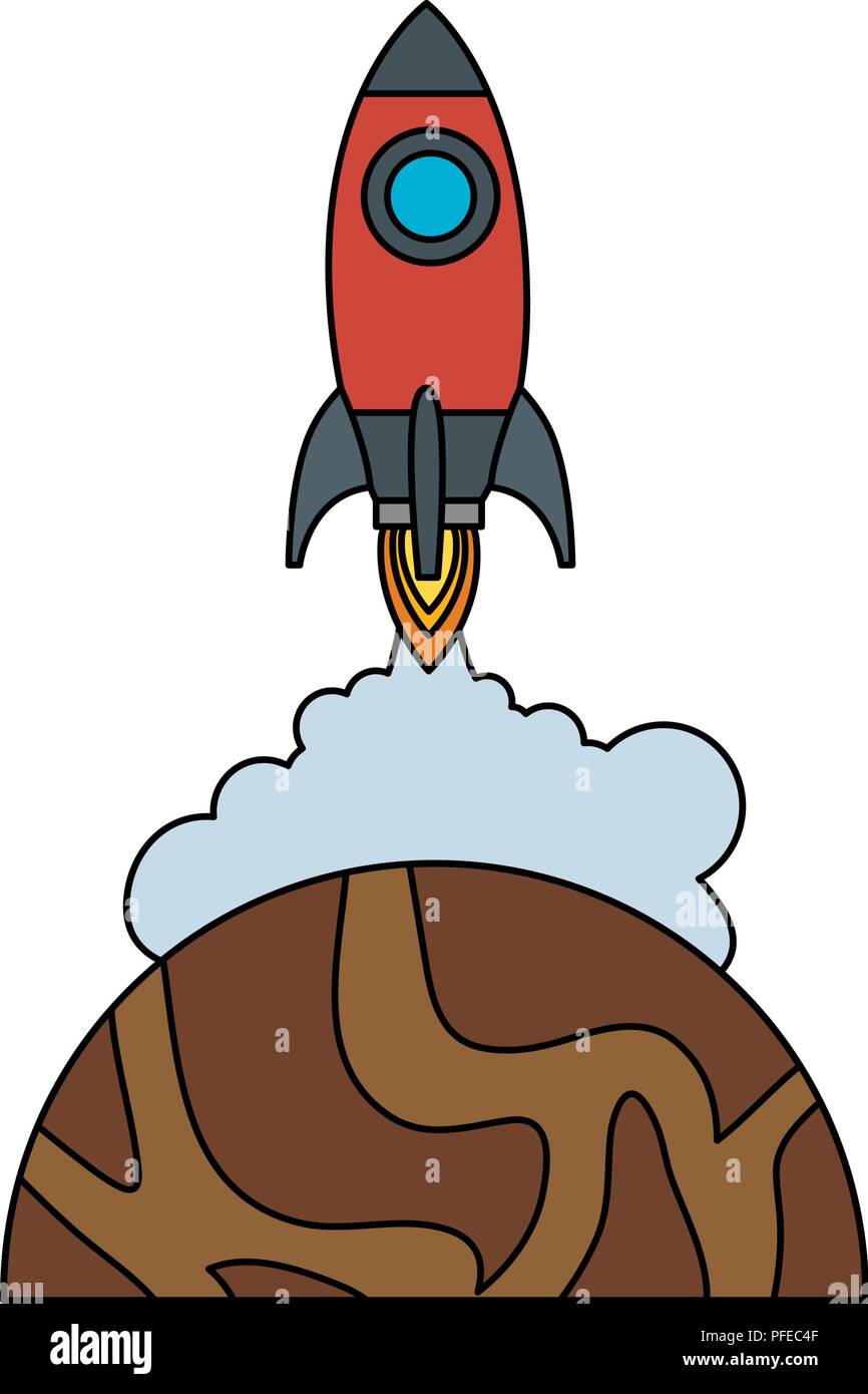 universe planet with rocket flying vector illustration design Stock ...