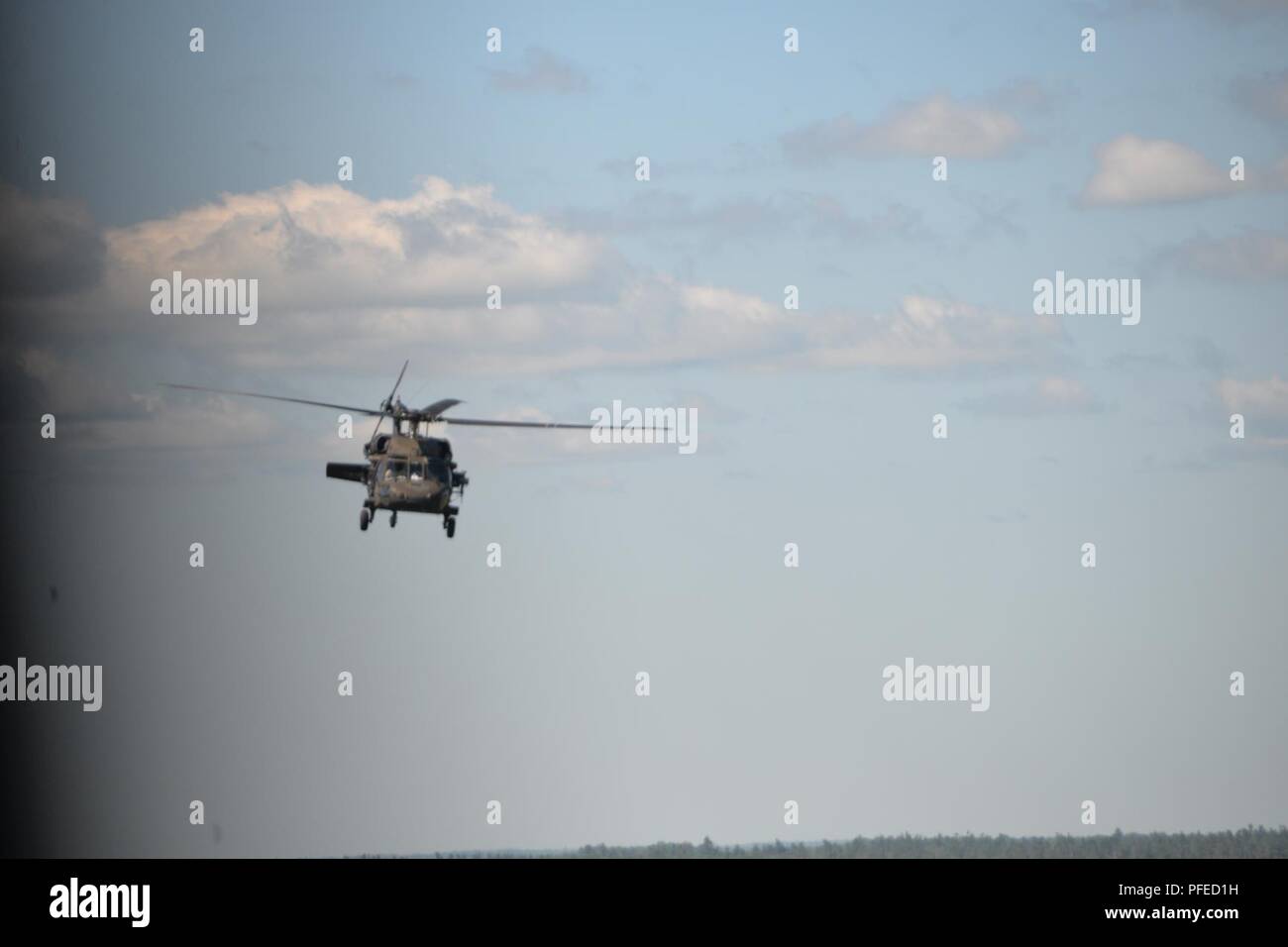 A UH-60 Blackhawk Helicopter flies over Fort Drum, N.Y., June 2nd, 2018 ...