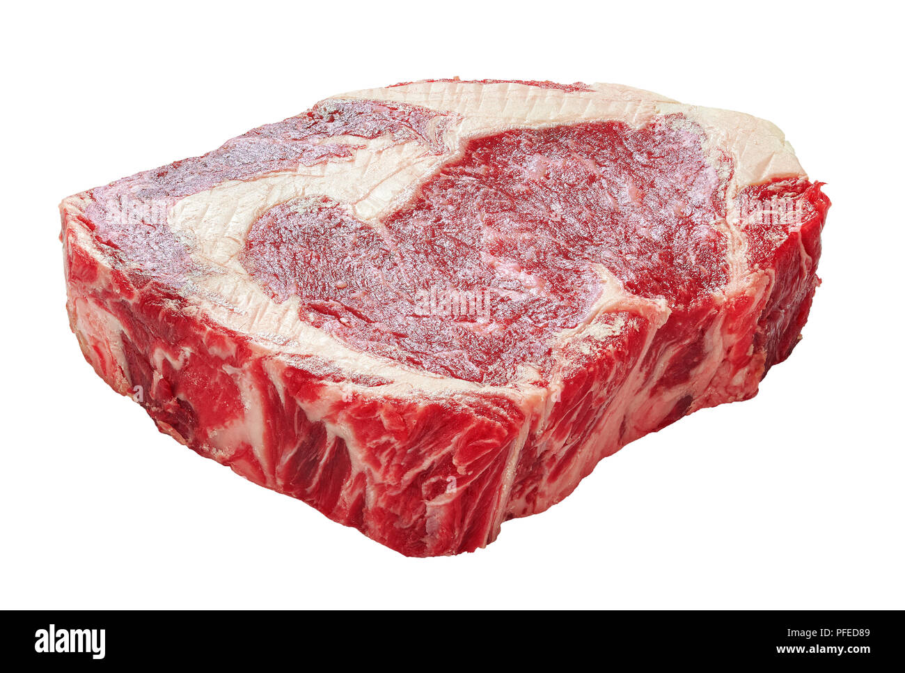 raw beef rib eye fresh steak isolated on white background, view from ...