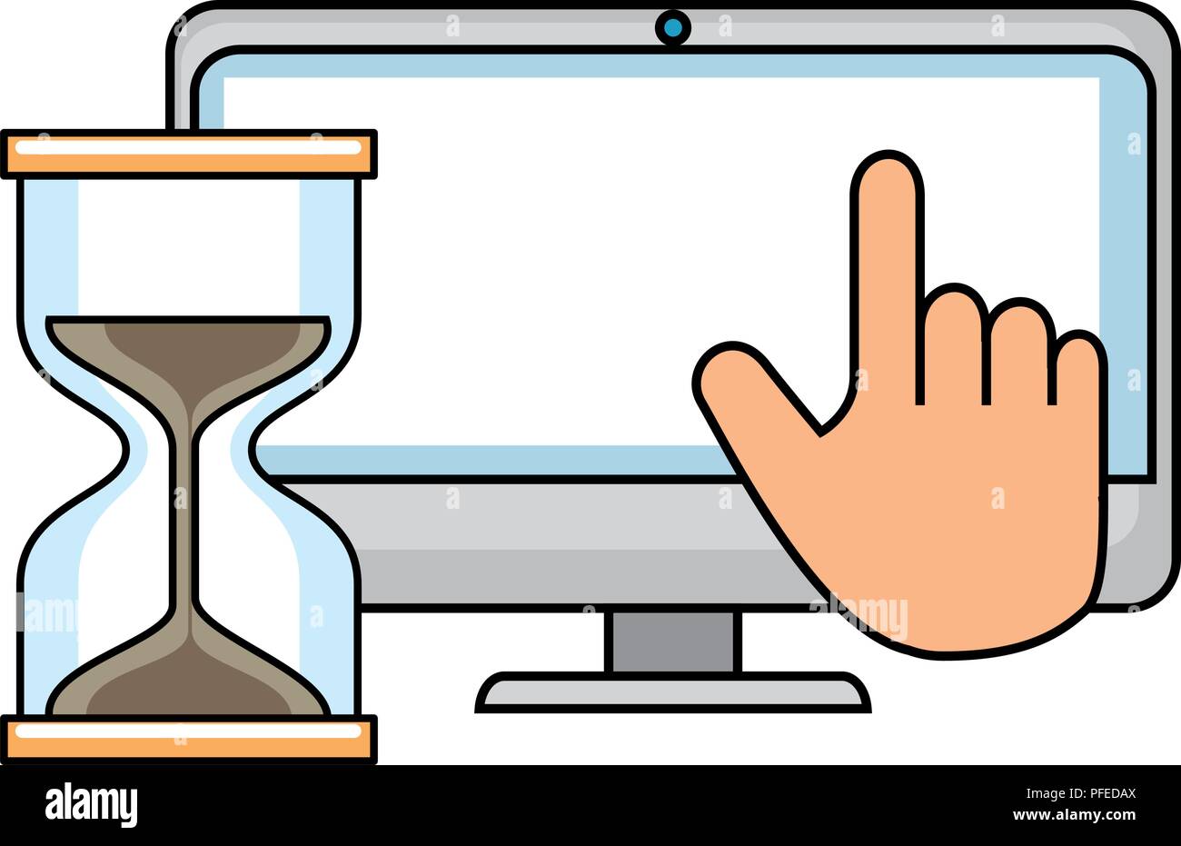 monitor computer with hand and hourglass vector illustration design ...