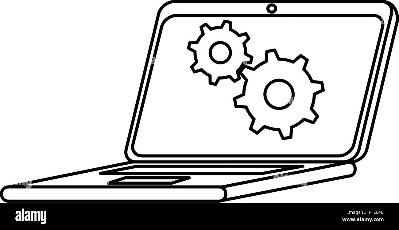computer laptop with gears vector illustration design Stock Vector ...