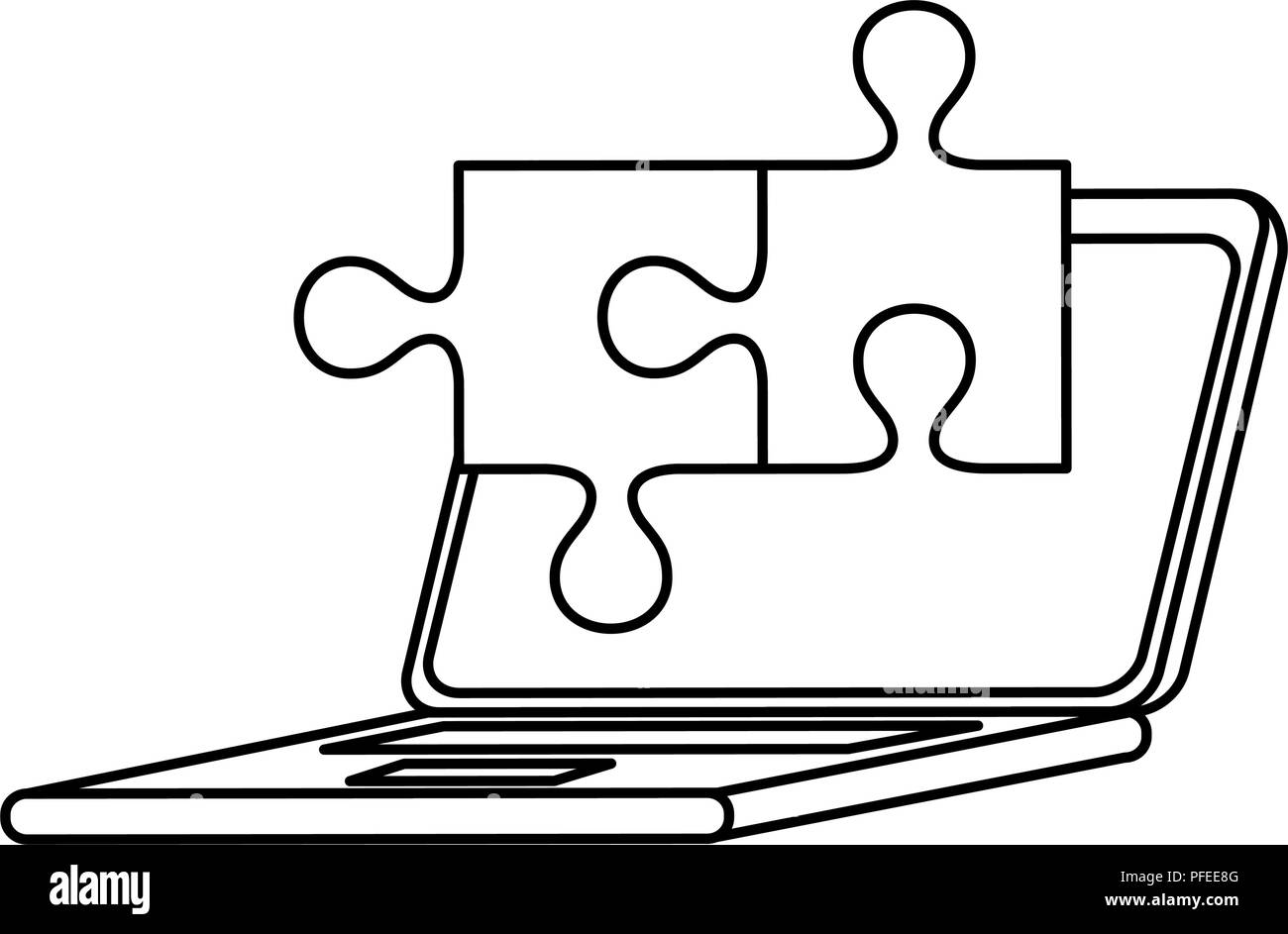 computer laptop with puzzle pieces vector illustration design Stock ...