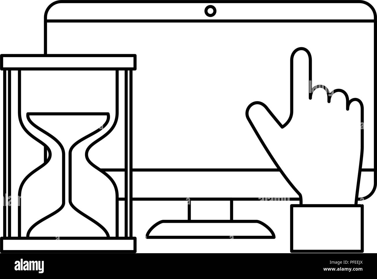 monitor computer with hand and hourglass vector illustration design ...
