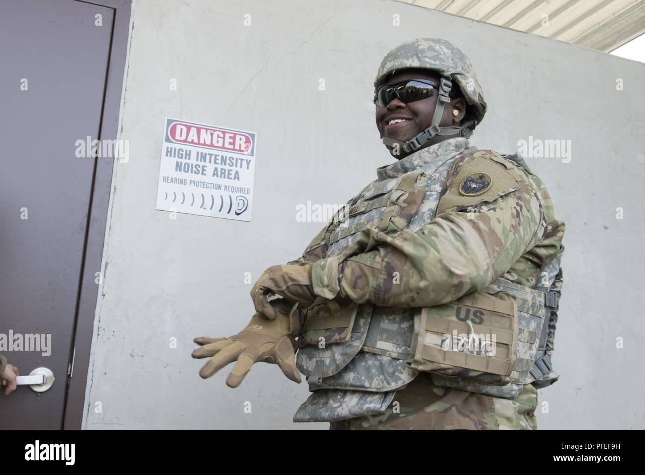U.S. Army Pvt. Lasaba Isabell, assigned to the 109th Transportation ...