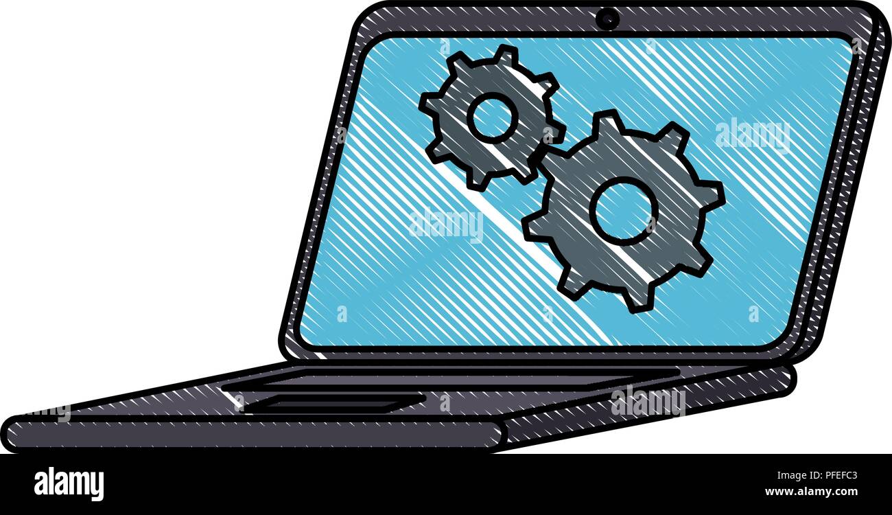 computer laptop with gears vector illustration design Stock Vector ...