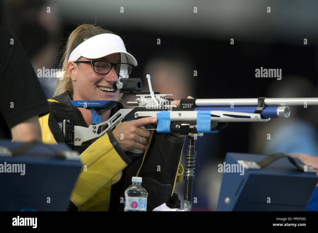 Army Sgt. 1st Class Heather Moran reacts to her shot during the 2018 ...