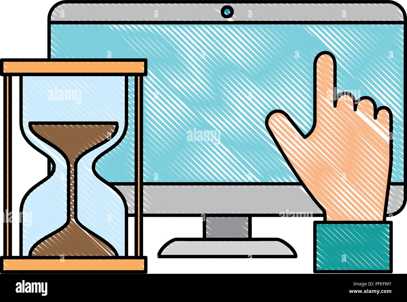 monitor computer with hand and hourglass Stock Vector Image & Art - Alamy