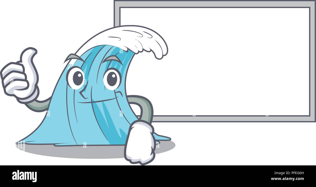 Thumbs up with board wave character cartoon style Stock Vector Image ...