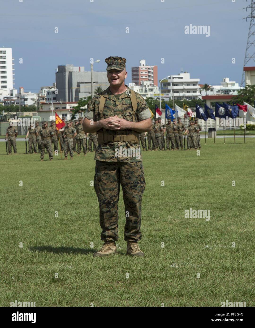 CAMP FOSTER, OKINAWA, Japan – Lt. Col. William H. Nash gives a speech ...