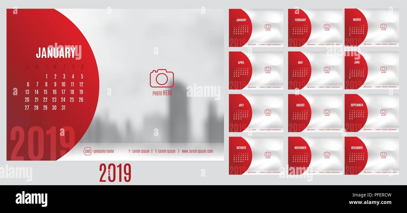Vector of Calendar 2019 year with 12 month calendar with modern style ...