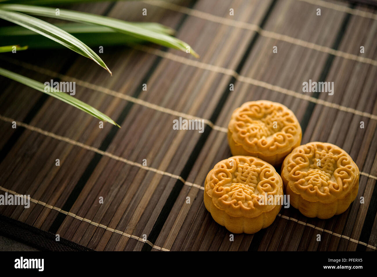 Traditional baked moon cakes is offered to friends or family during Mid ...