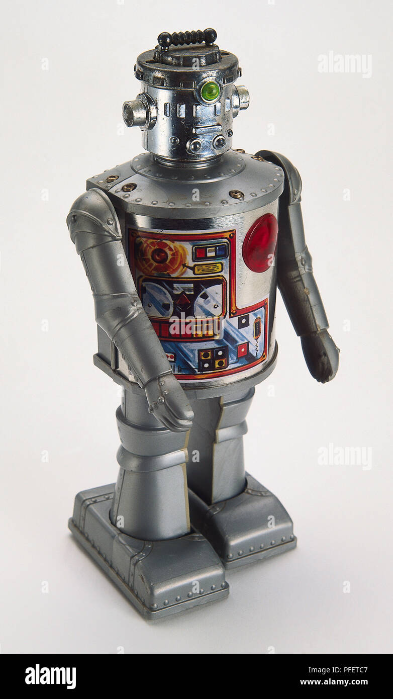 A silver toy robot Stock Photo - Alamy