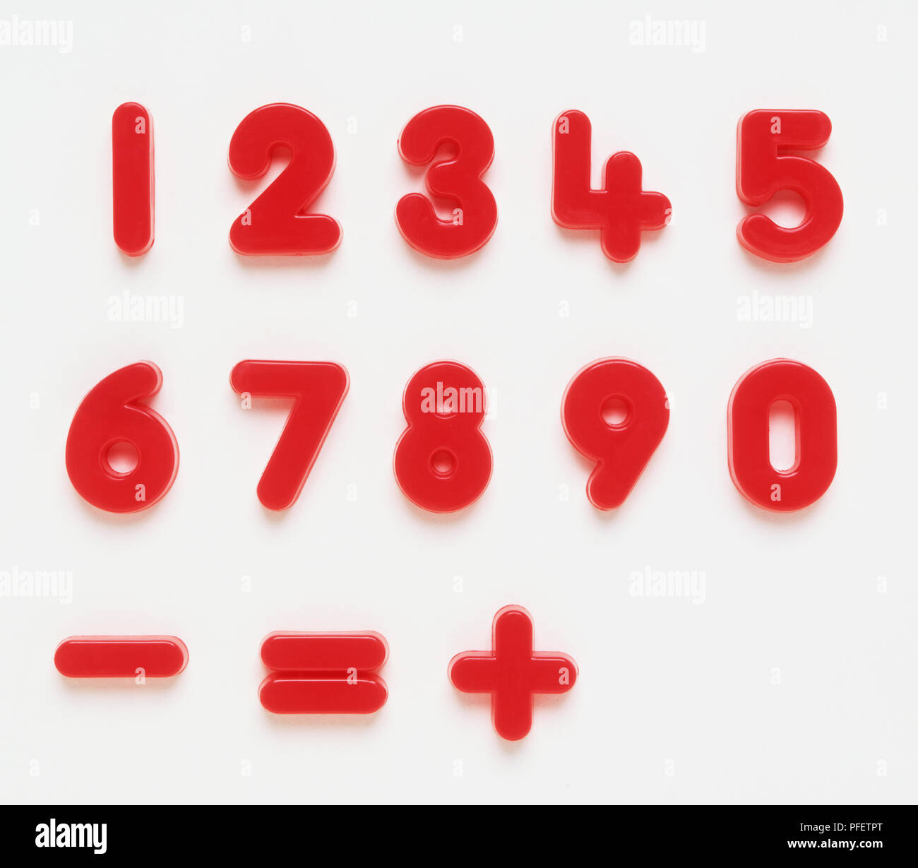 Set of plastic numbers 0 - 9, plus, minus, equals Stock Photo - Alamy