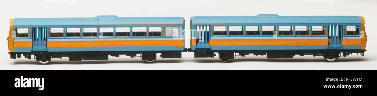 Miniature passenger train consisting of two carriages, side view Stock ...