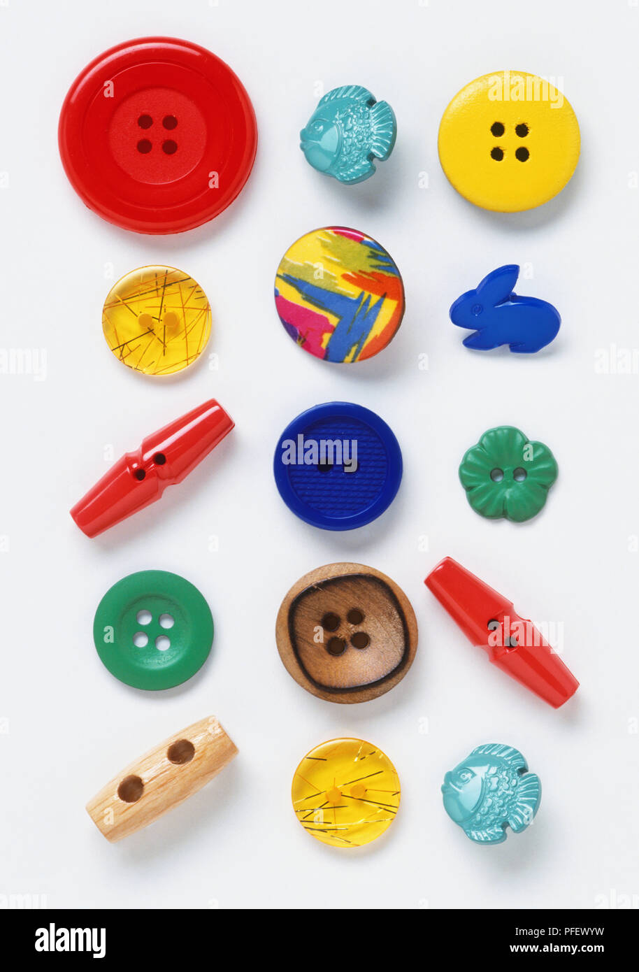 Selection of differently shaped colourful buttons, close up Stock Photo ...