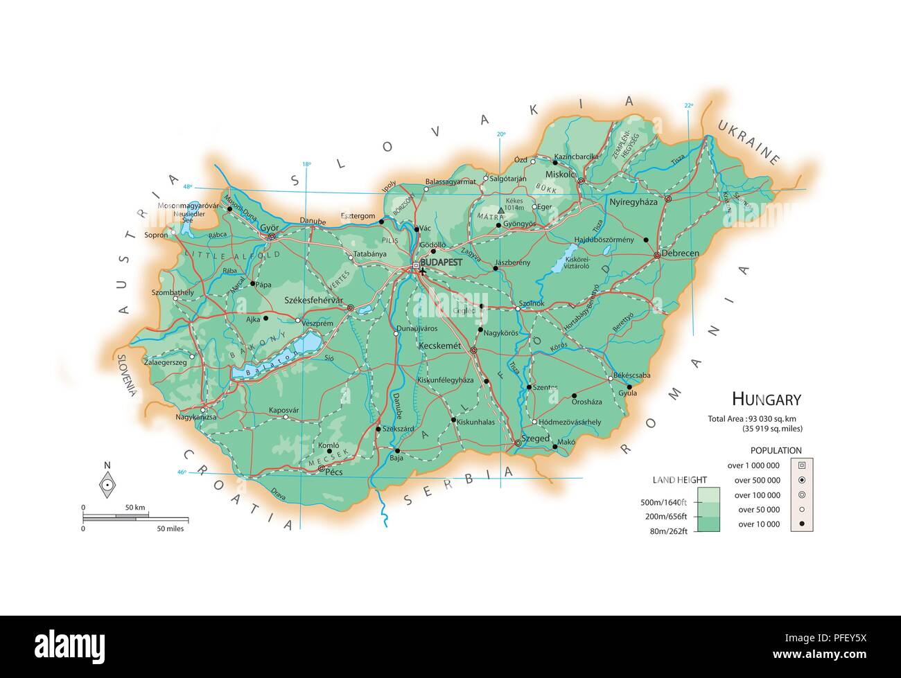 Map of Hungary Stock Photo - Alamy