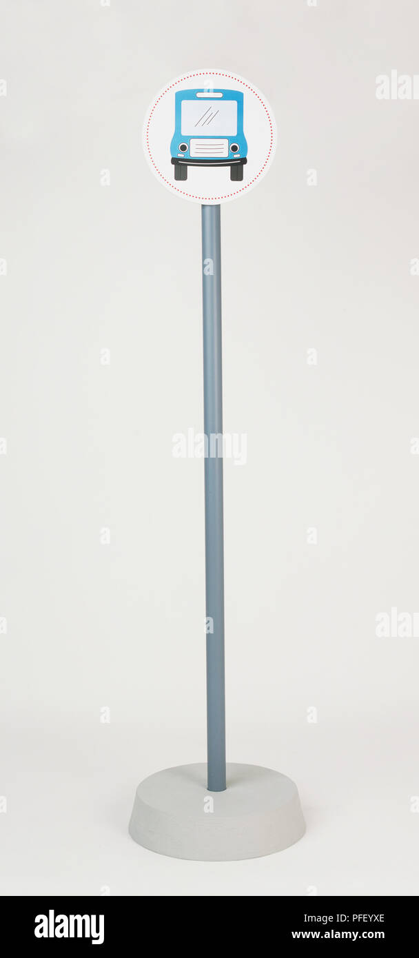 Toy bus stop sign Stock Photo - Alamy
