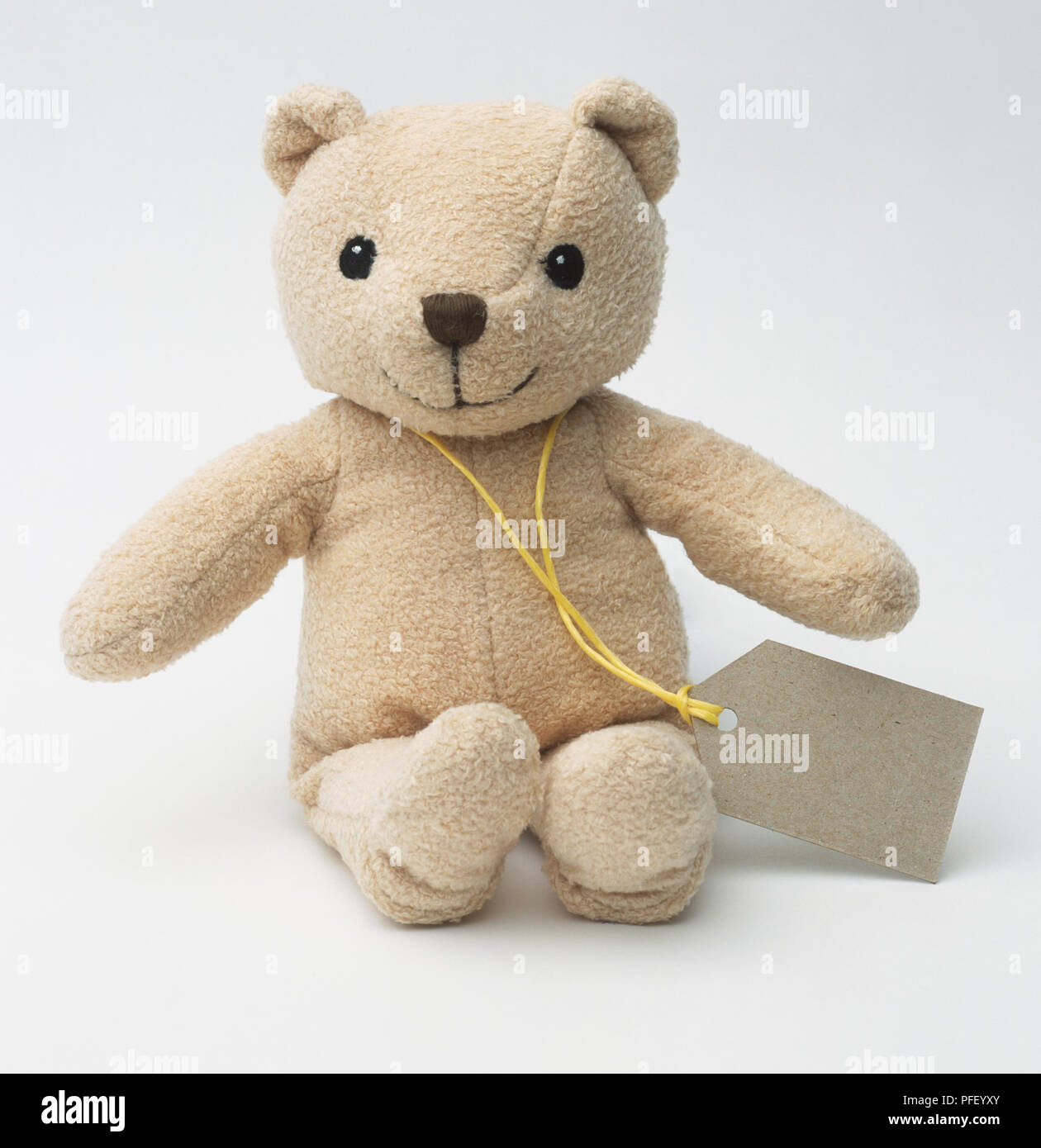 Teddy bear with gift tag around the neck Stock Photo - Alamy