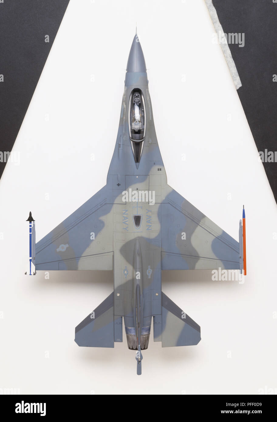 Model of a military jet in camouflage colours, view from above Stock ...