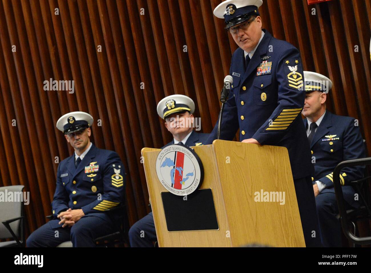 Command Master Chief Petty Officer James Bach gives his speech during ...