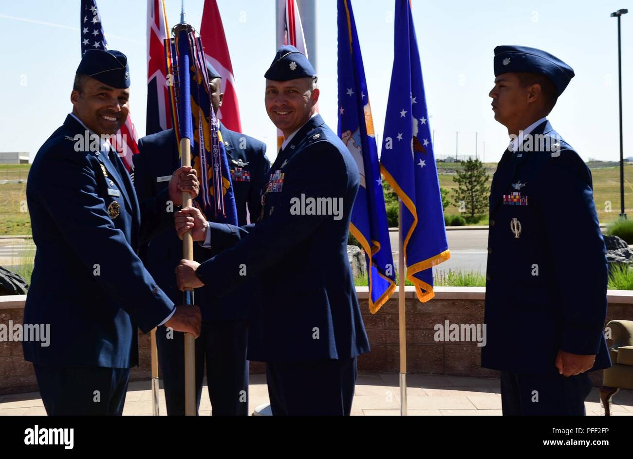 Lt. Col. Ethan Mattox, center, 11th Space Warning Squadron outgoing ...