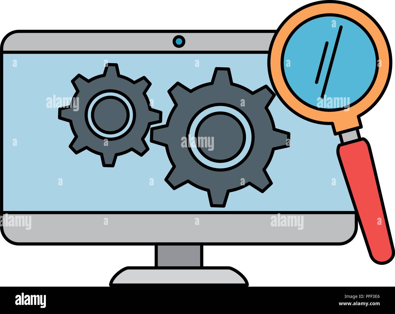 monitor computer with gears and magnifying glass Stock Vector Image ...