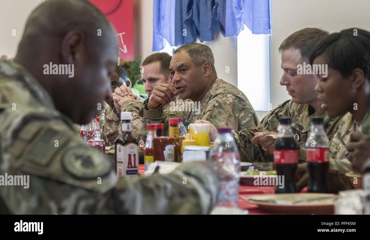 Lt. Gen. Michael X. Garrett, U.S. Army Central commander, speaks with ...