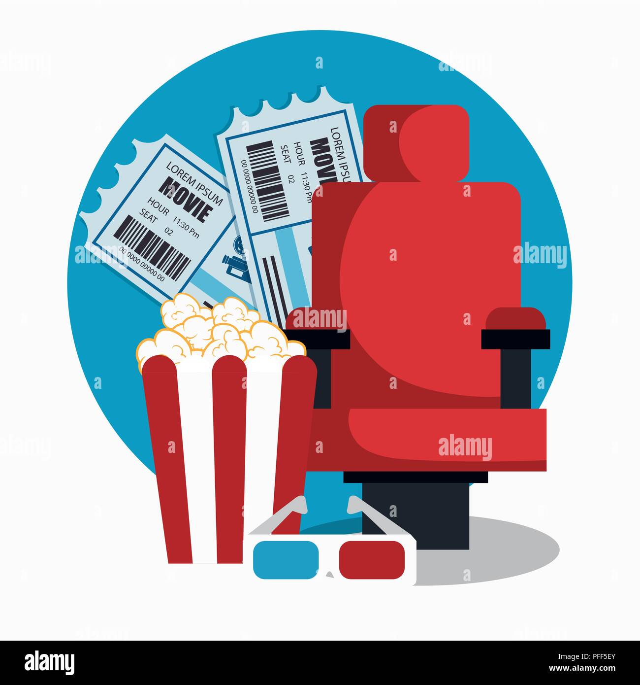 cinema chair with pop corn and tickets Stock Vector Image & Art - Alamy