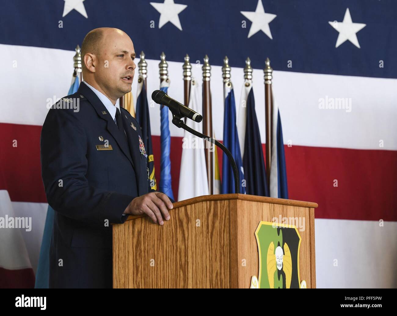 Col. Bradley Cochran, 5th Bomb Wing commander, speaks to Team Minot ...