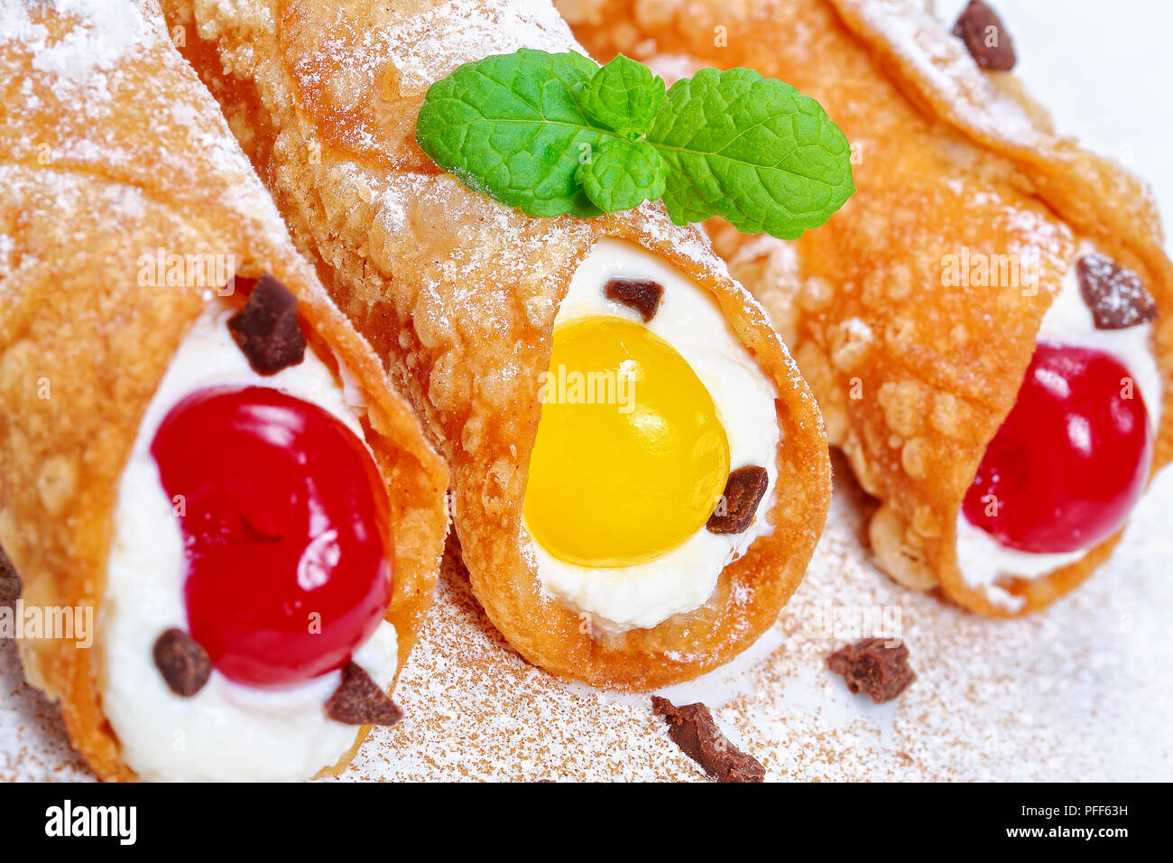 Sicilian Cannoli, traditional italian dessert, filling with ricotta ...