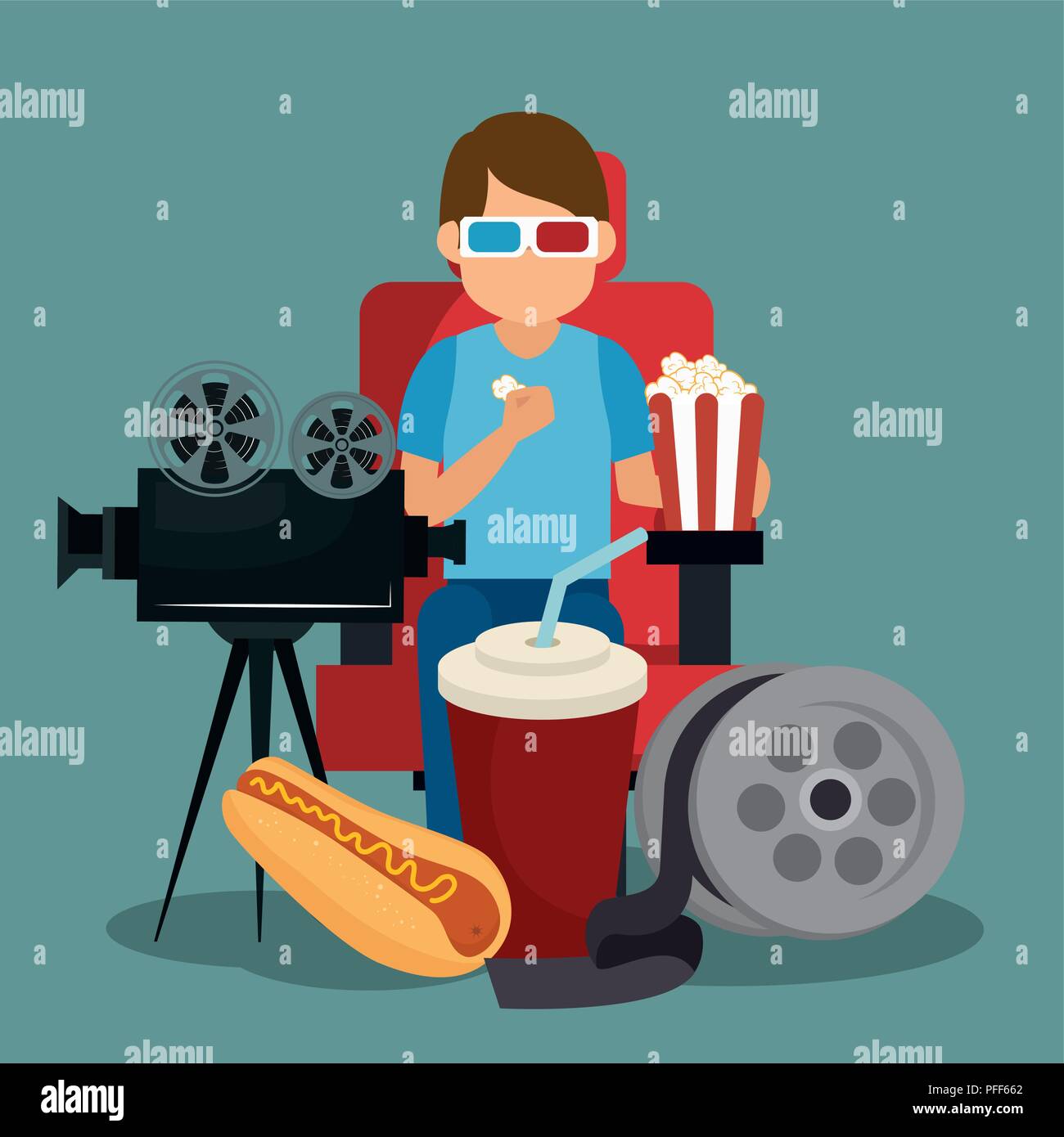 young man with glasses 3d and cinema icons Stock Vector Image & Art - Alamy
