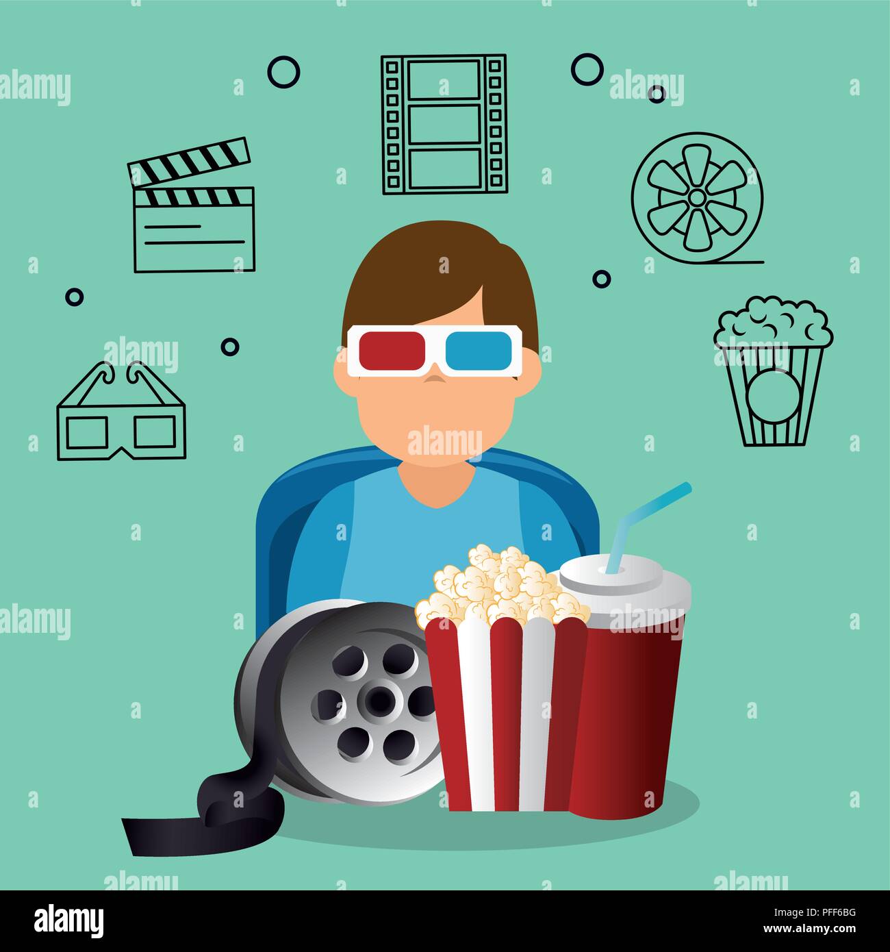 young man with glasses 3d and cinema icons Stock Vector Image & Art - Alamy
