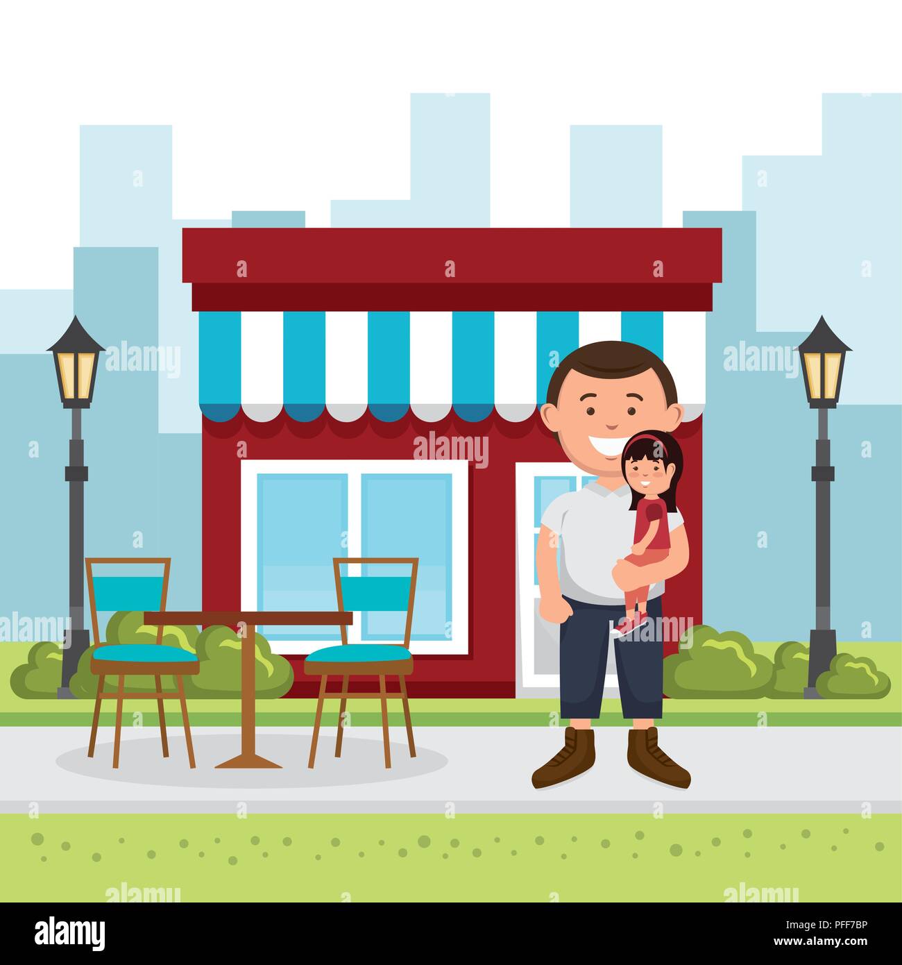 father with daughter on the street Stock Vector Image & Art - Alamy