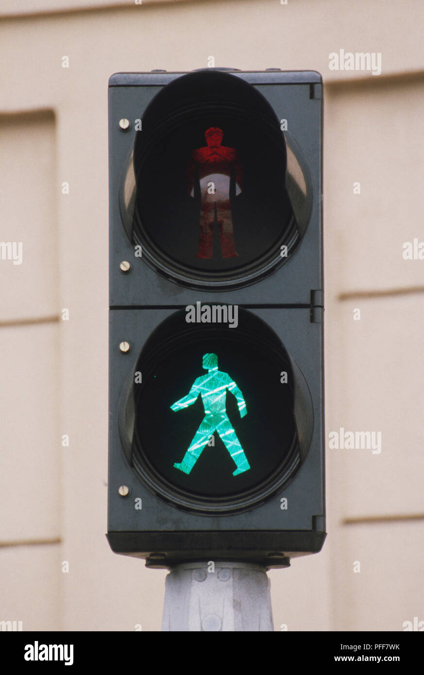 Pedestrian crossing lights (green), close up Stock Photo - Alamy