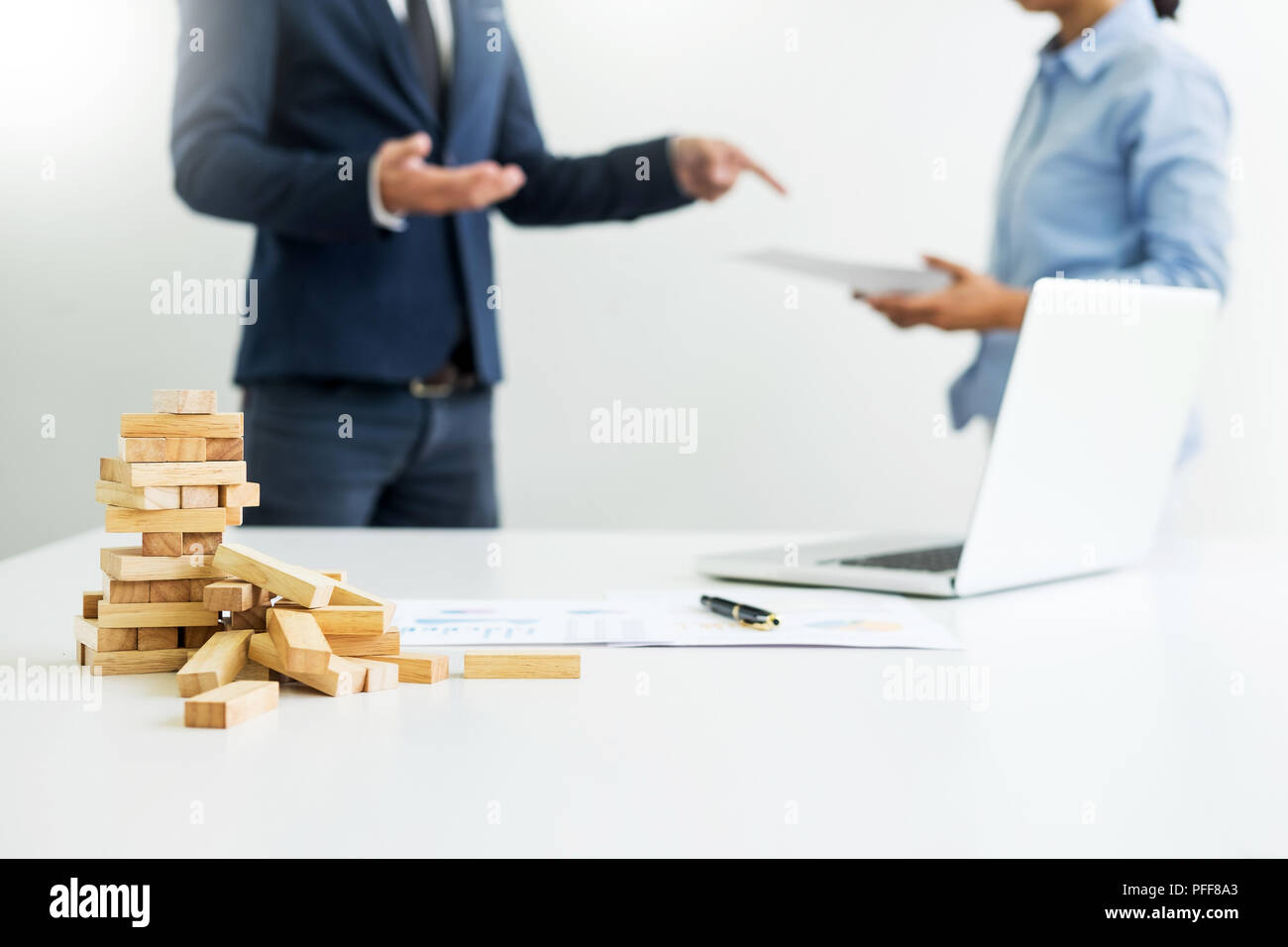 Depressed failure and tired businessman late sad and solving problem in ...