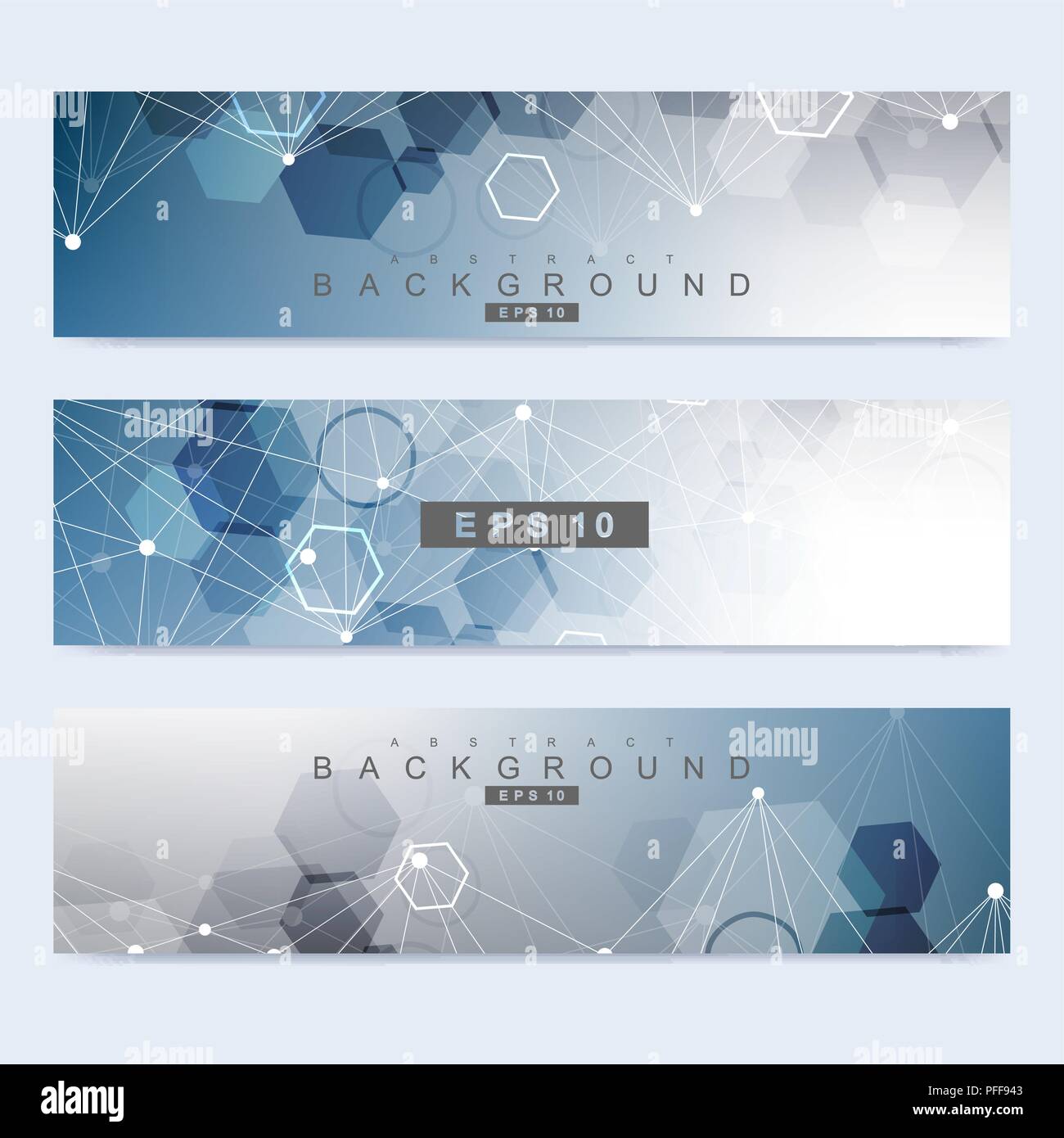 Scientific set of modern vector banners. DNA molecule structure with ...