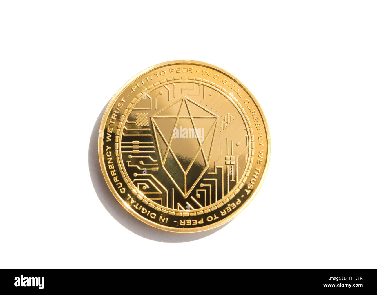On a white background is isolated gold coin of a digital crypto ...
