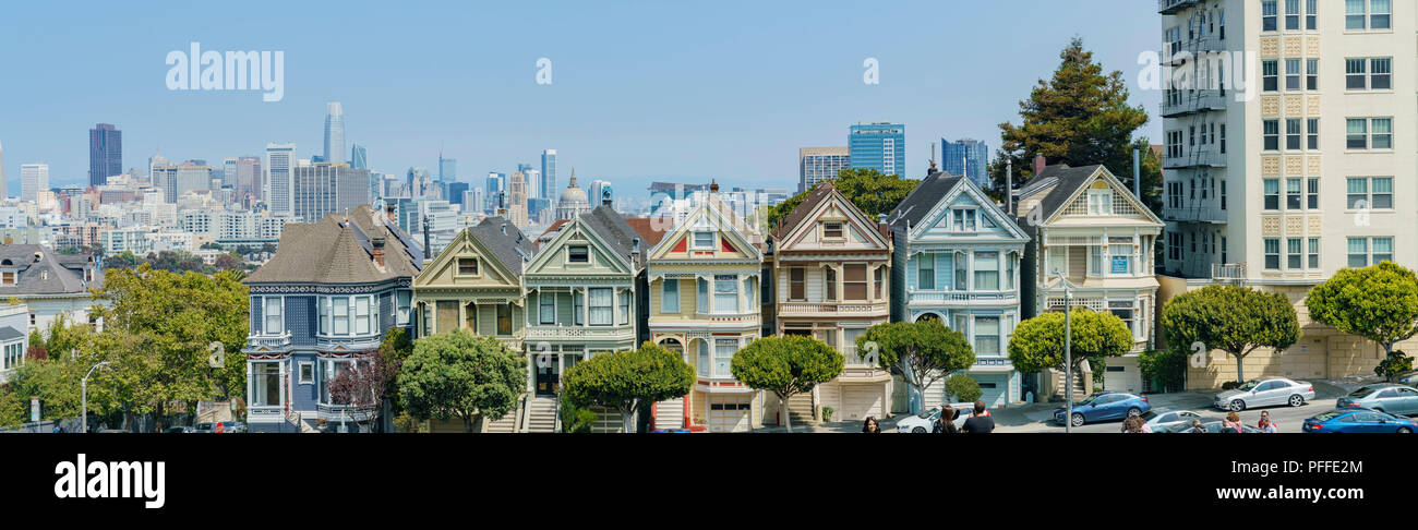 San Francisco, AUG 18: Afternoon view of the famous Painted Ladies with ...