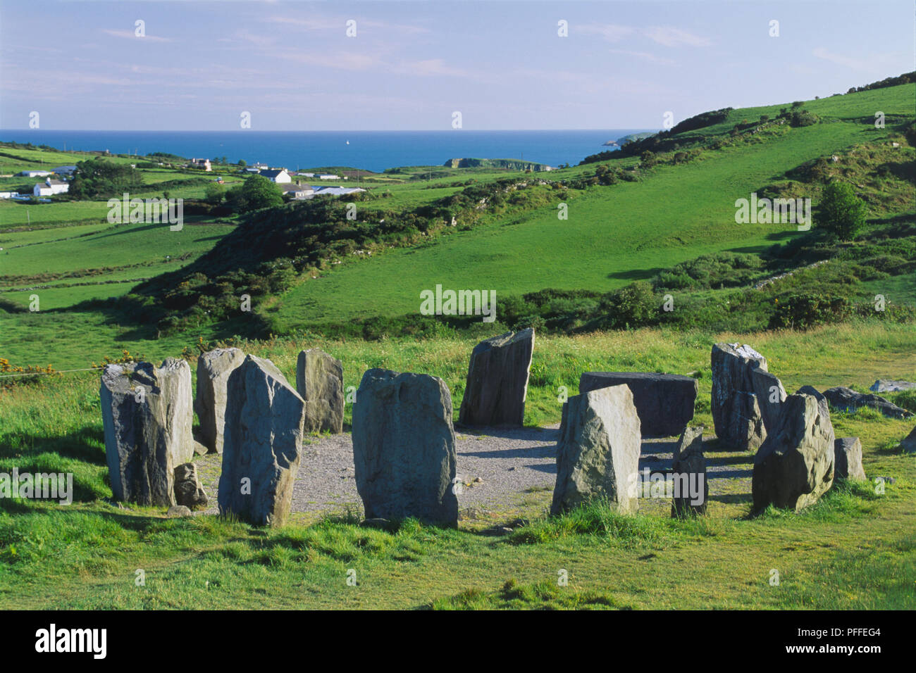 Republic of Ireland, Cork, Ross Carbery, Drombeg Stone Circle, elevated ...