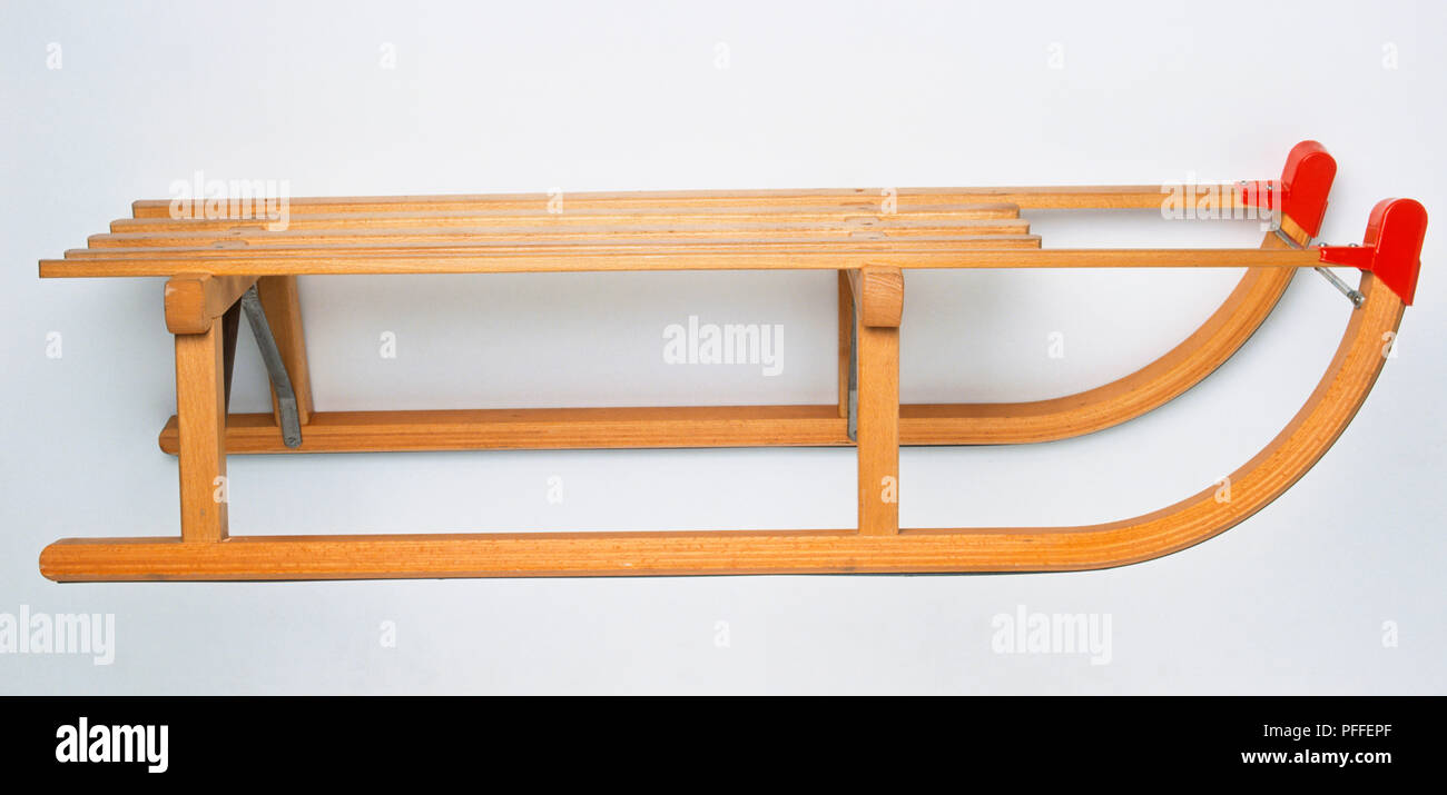 Wooden sledge, side view Stock Photo - Alamy