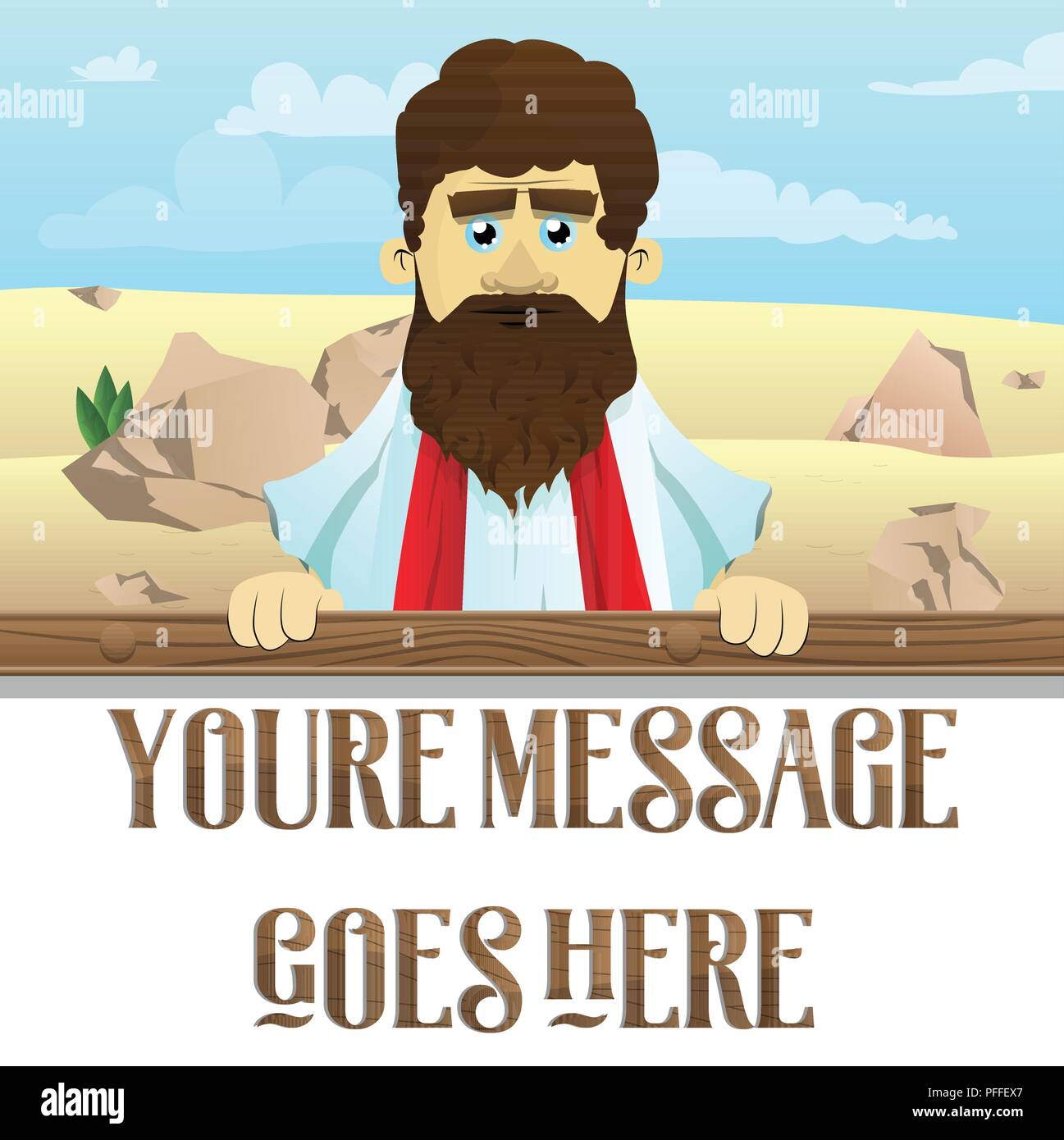 Vector illustrated cartoon Jesus with white banner for your message ...