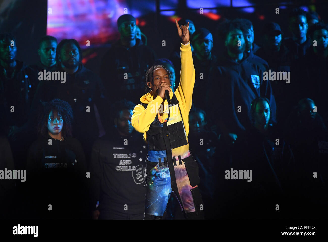 Travis Scott performs on stage at the 2018 MTV Video Music Awards held ...
