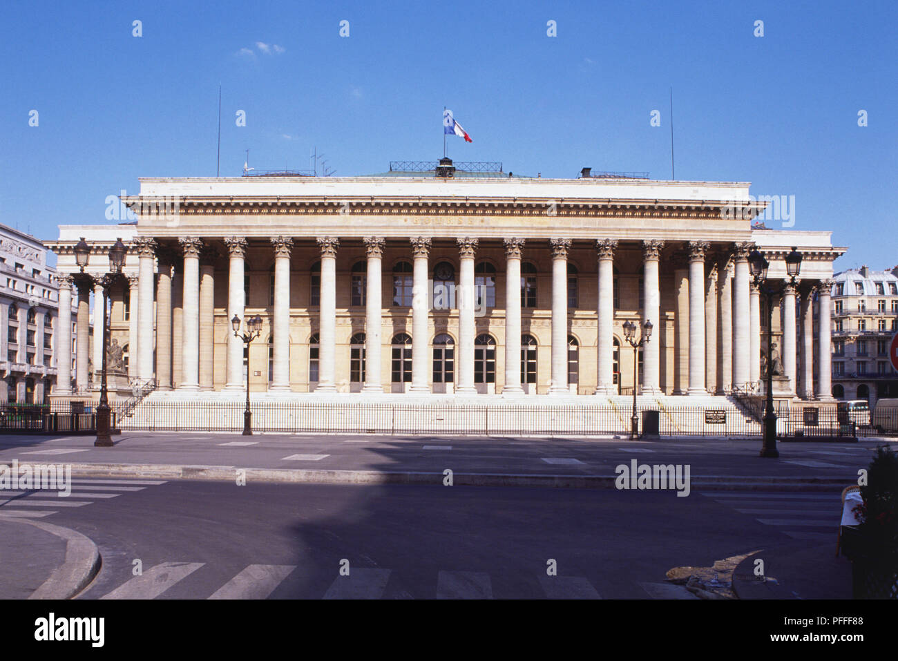 France, Paris, Palais de la Bourse with white marble columns along the ...