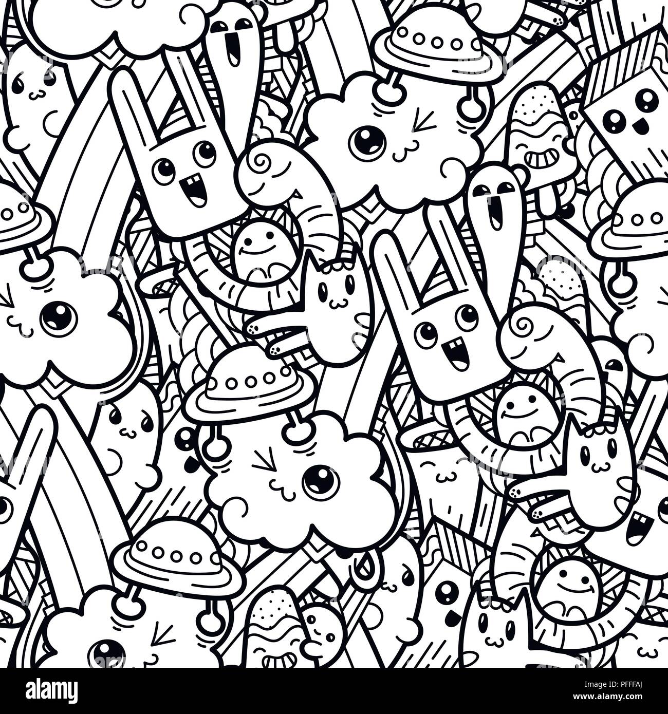 Funny doodle monsters seamless pattern for prints, designs and coloring ...