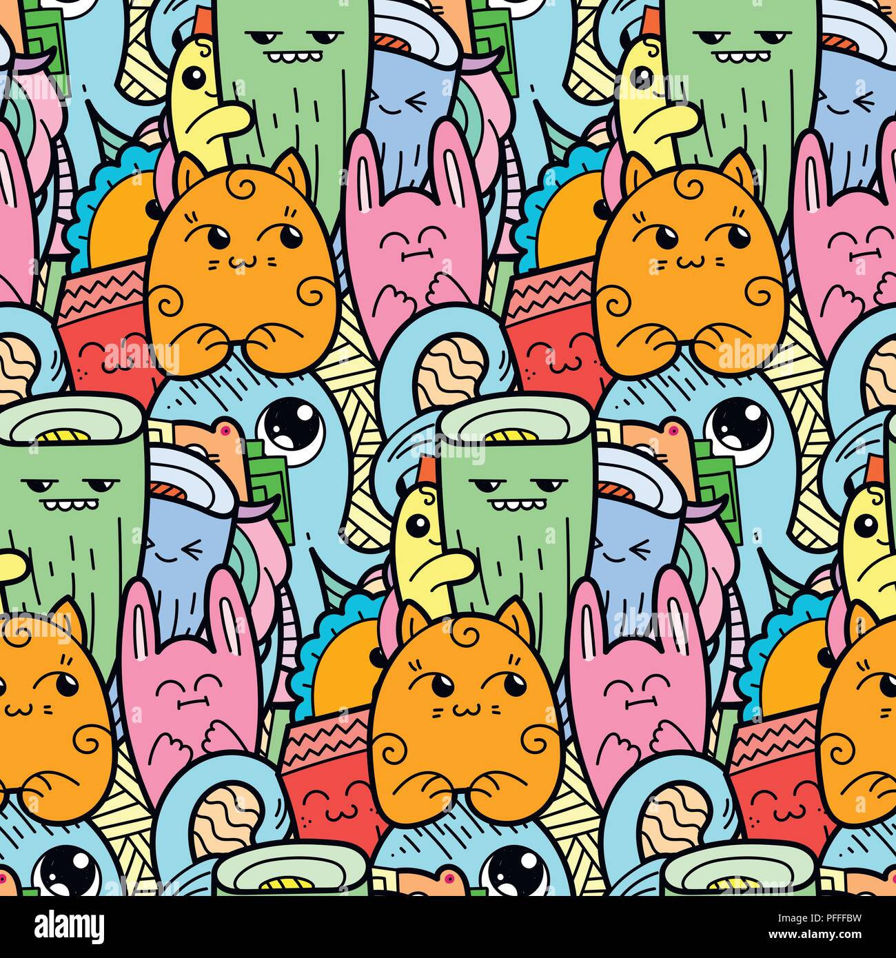 Funny doodle monsters seamless pattern for prints, designs and coloring ...