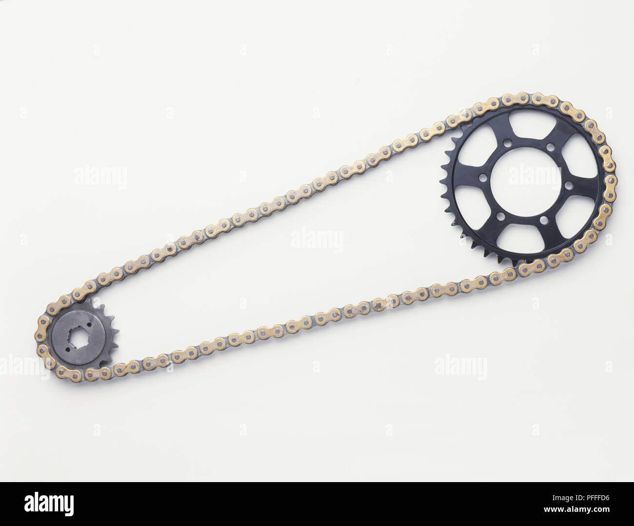 Chain drive shown around a small front sprocket and a large rear ...