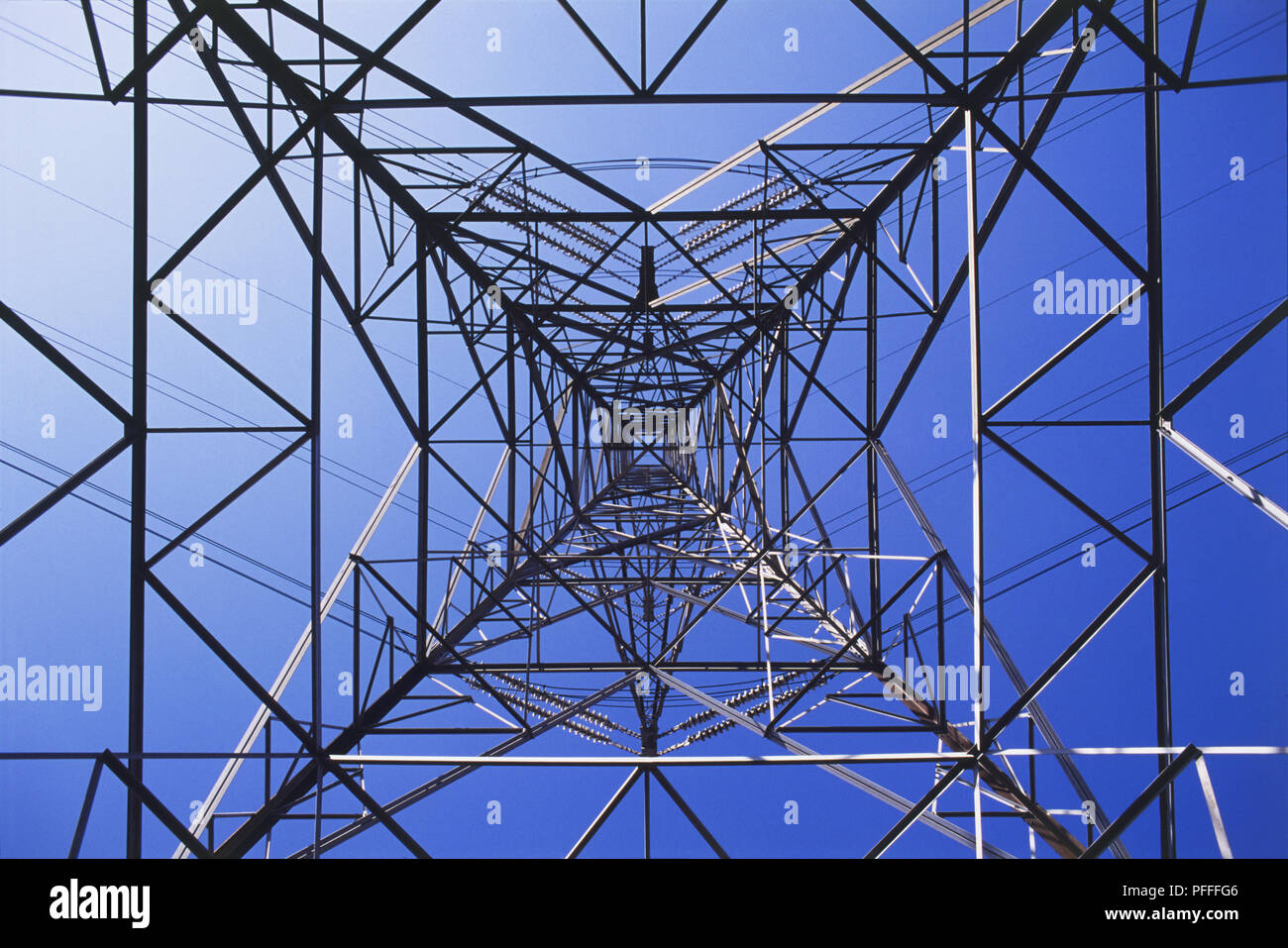 An electric pylon, view from below Stock Photo - Alamy