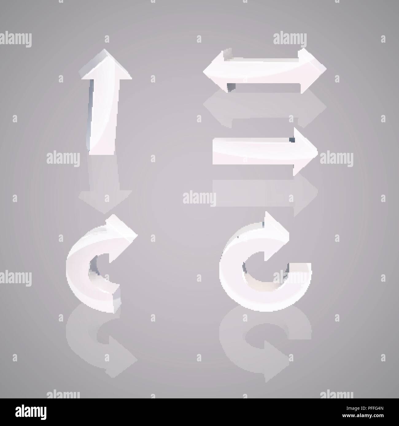 Set of white arrows. 3D. Vector illustration. The reflection from the ...
