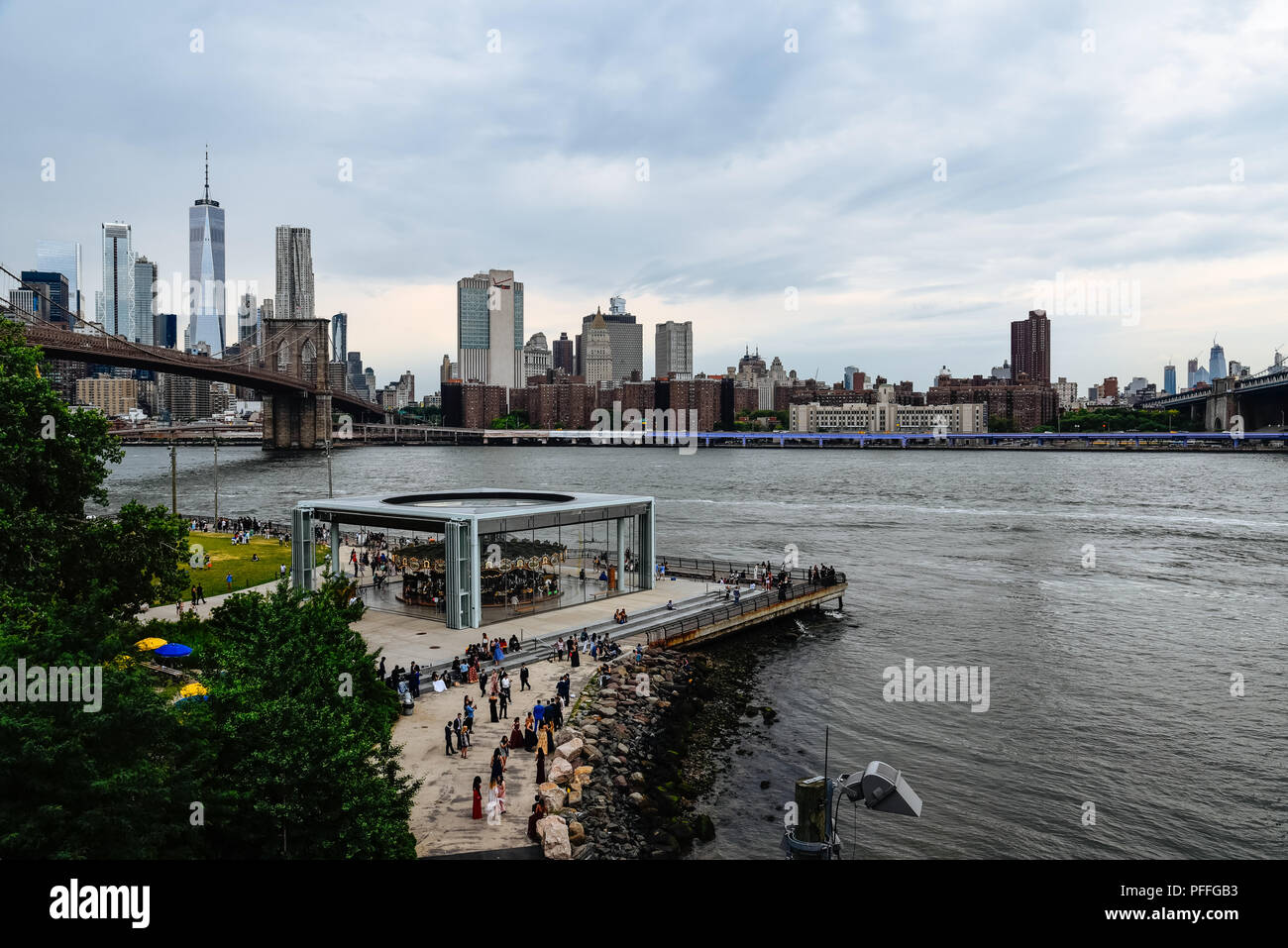New York City, USA - June 20, 2018: Scenic view of skyline from rooftop ...