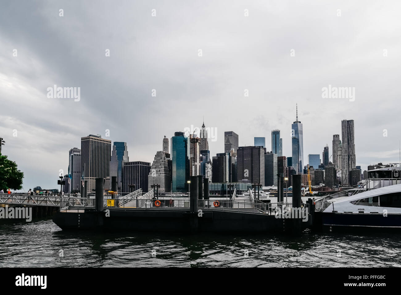 New York City, USA - June 20, 2018: DUMBO stop of East River Ferry Line ...